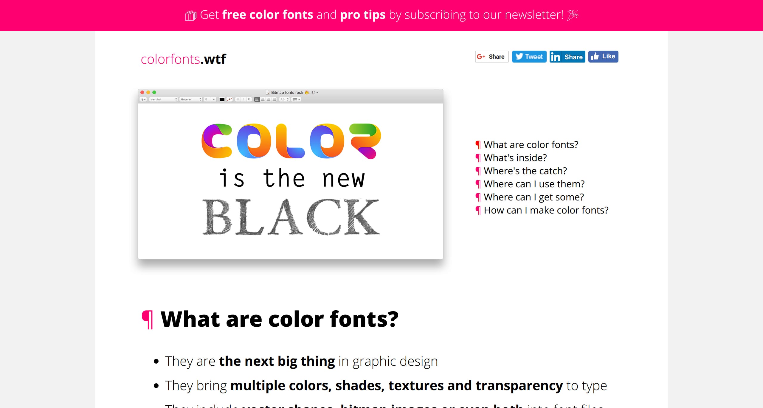 Color Fonts! WTF? - One Page Website Award