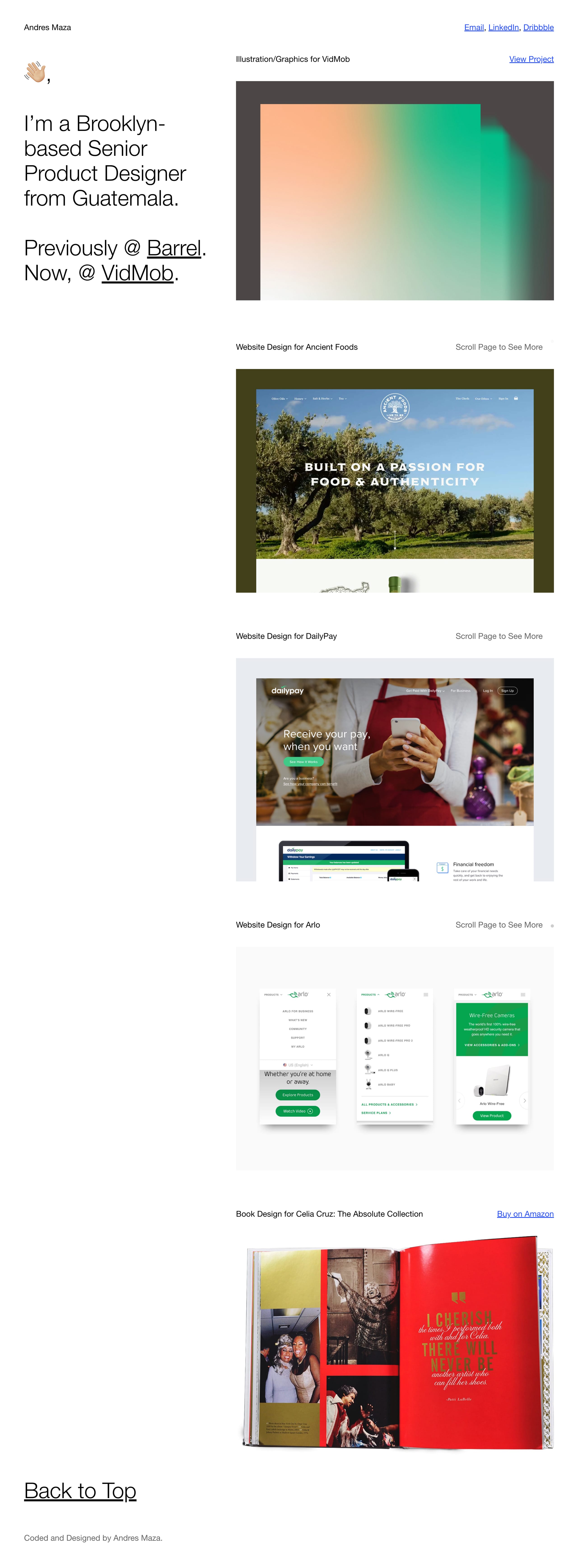 Andres Maza - One Page Website Award